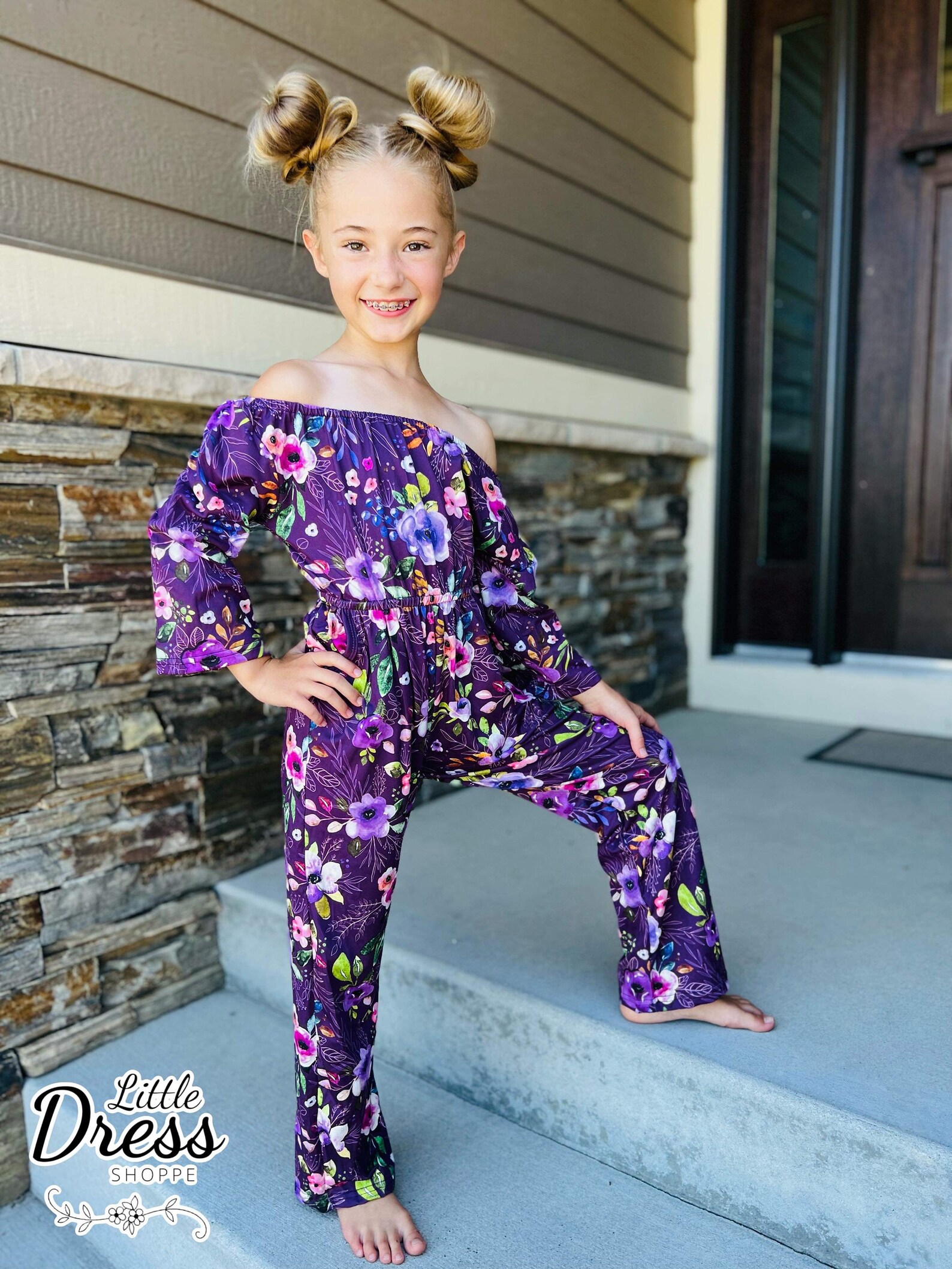 Floral Plum Jumper, Pockets, Pants, Girls, Toddler, Flower, Purple ...