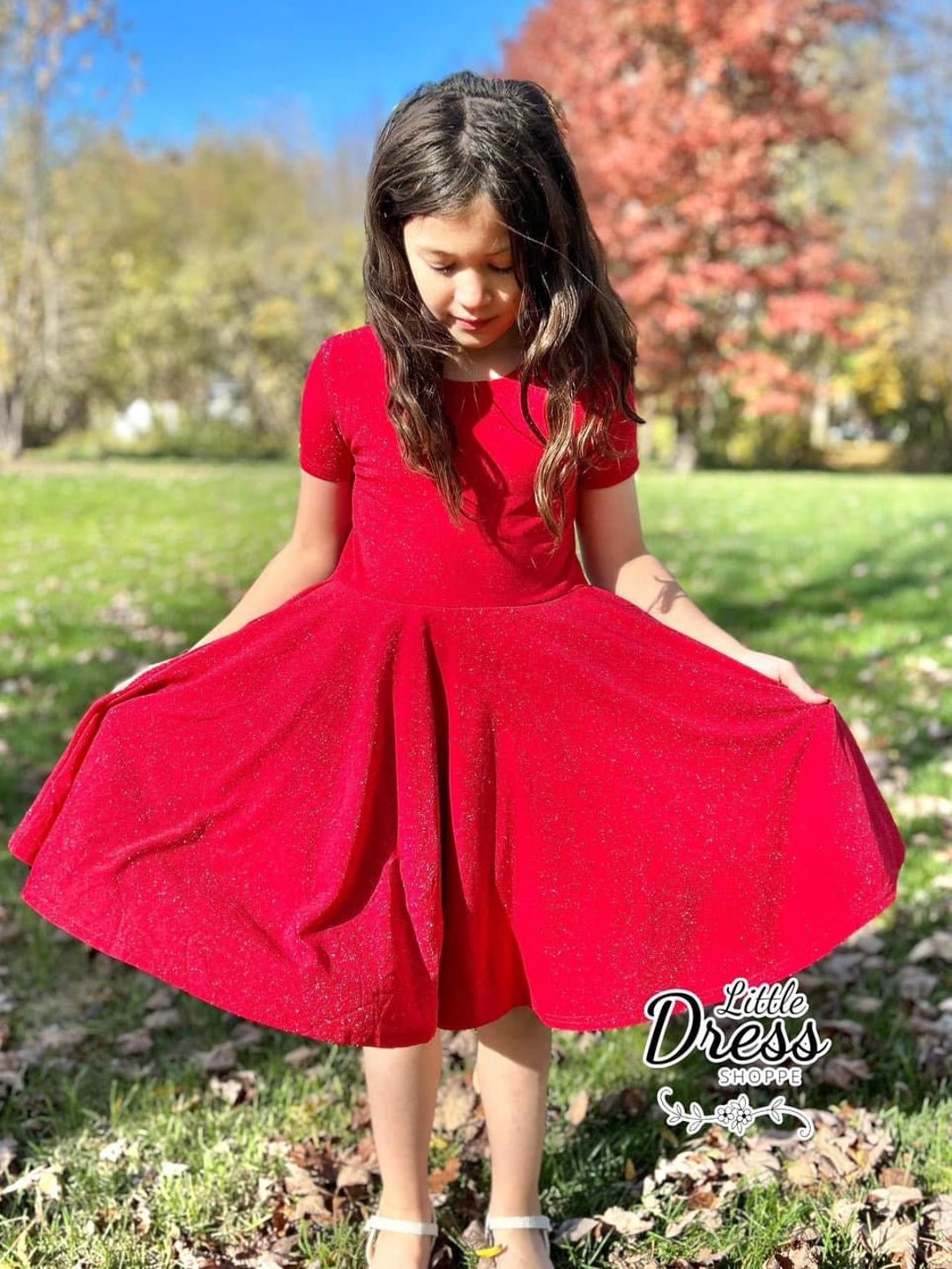 Red Sparkle Twirly Dress Adult and Kids Sizes, Pockets, Fancy, Little ...