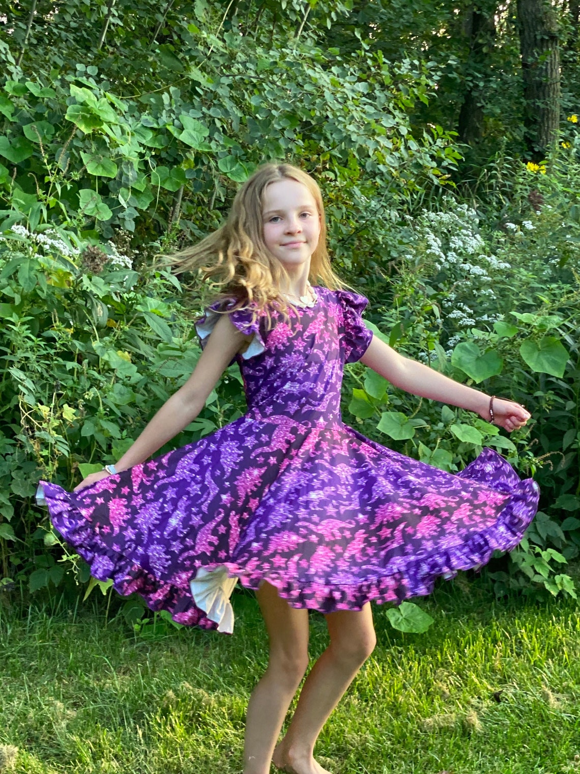 Sparkly Dino Twirly Dress Twirl Dinosaur Kids Purple - Etsy