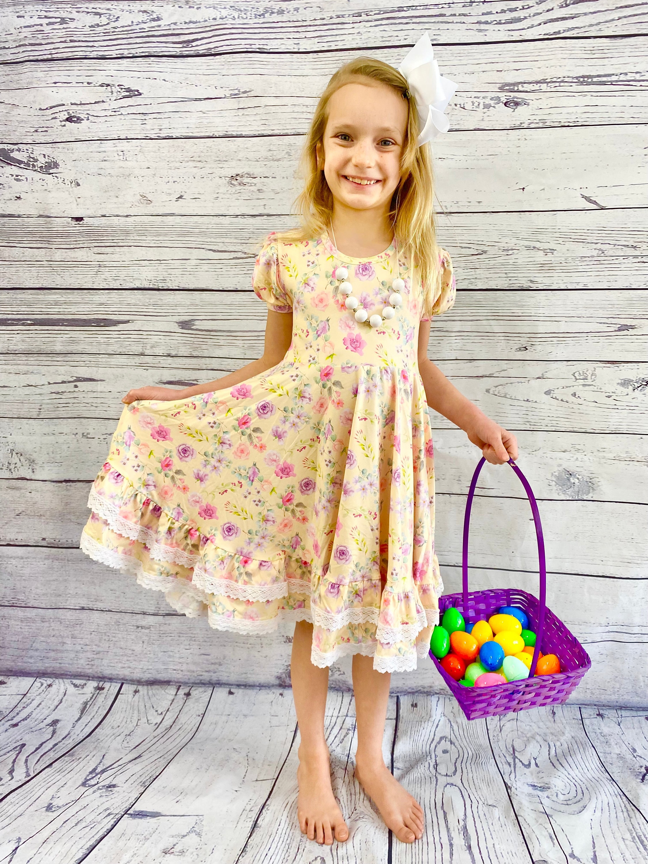 Yellow Floral Double Ruffle Twirly Dress Easter Lace - Etsy