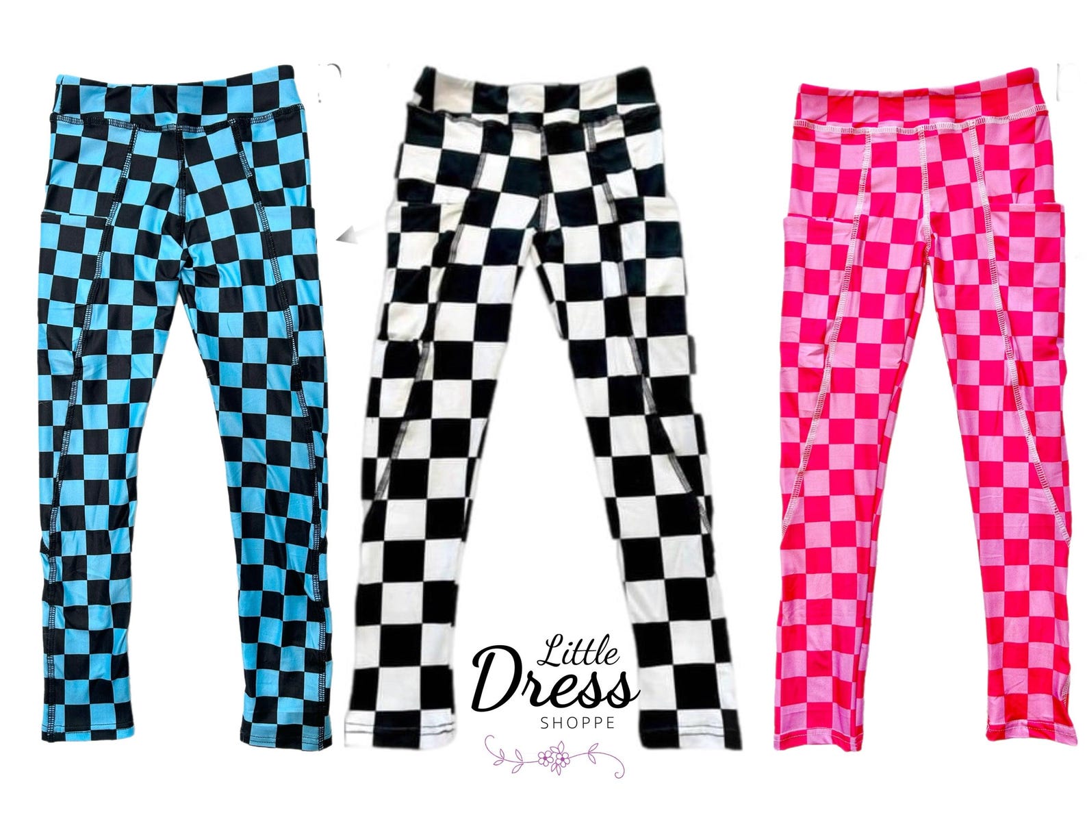 Pink Checker Leggings, Girls, Pockets, Matching, Back to School, Little ...