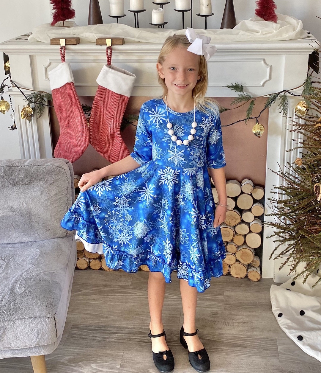 Twirly Blue Snowflake Dress, Buttery Soft, Christmas Dress, Holiday ...