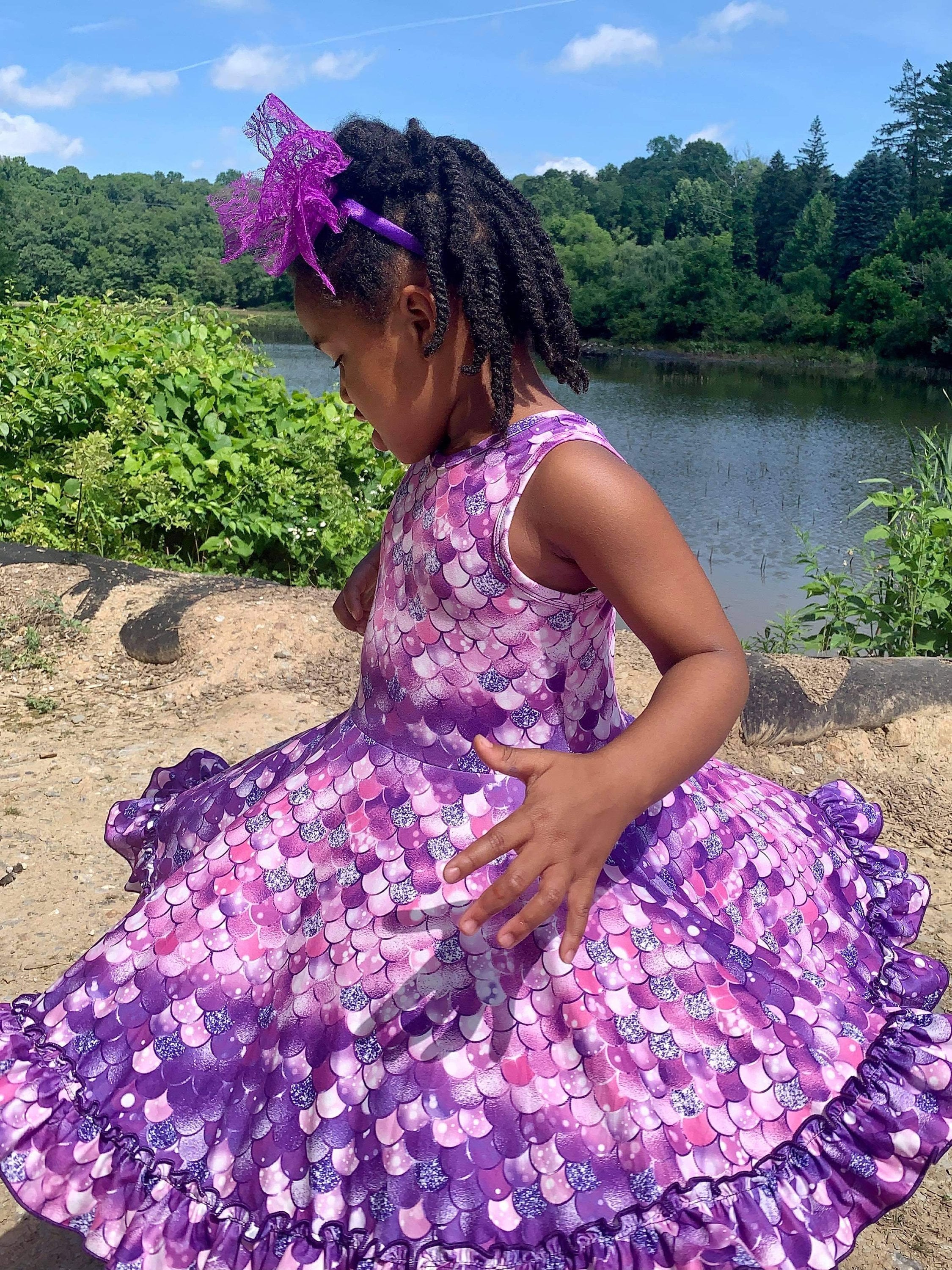 Twirly Purple Mermaid Dress Mermaid scales criss cross back | Etsy