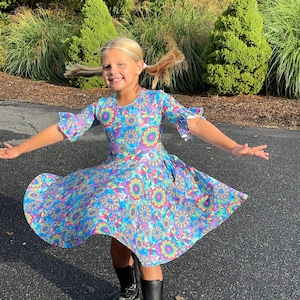 Retro 70s Twirly Paisley Dress, Floral, Rainbow, Pockets, Twirl, Kids ...