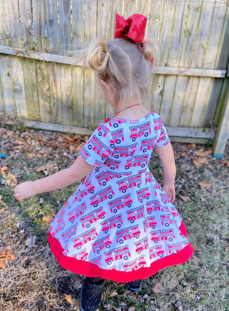 Firetruck Dress Twirly Dress Buttery Soft Red and White - Etsy