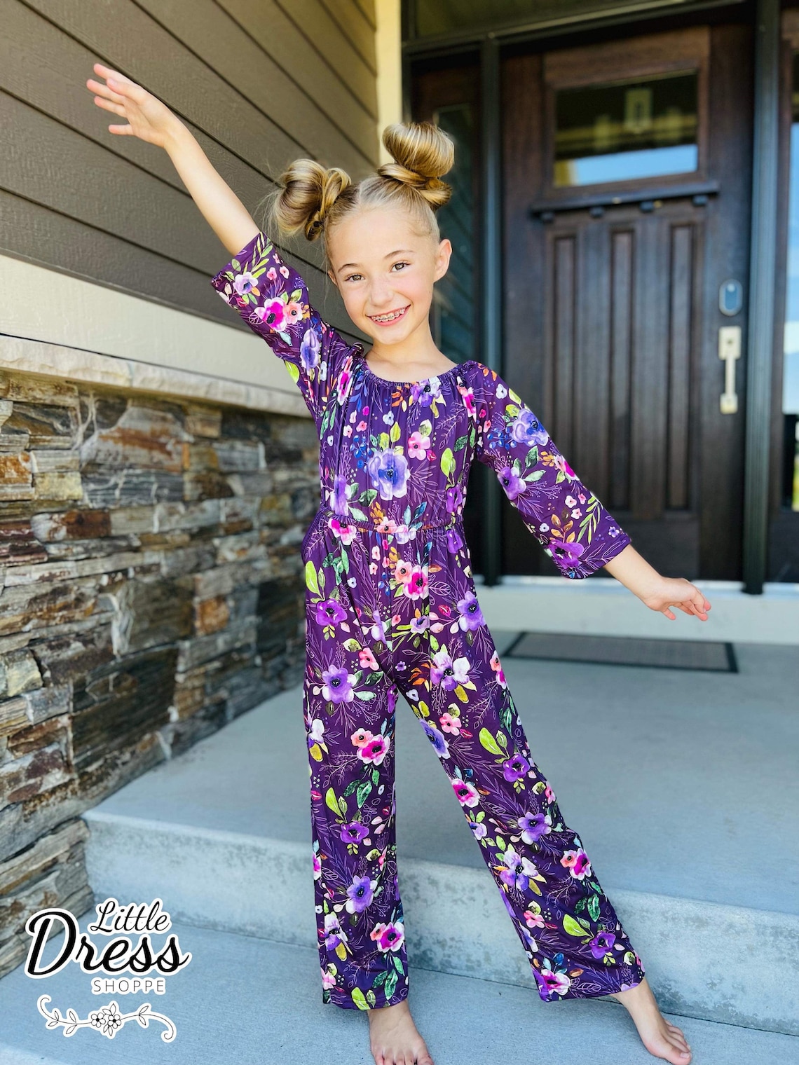 Floral Plum Jumper, Pockets, Pants, Girls, Toddler, Flower, Purple ...