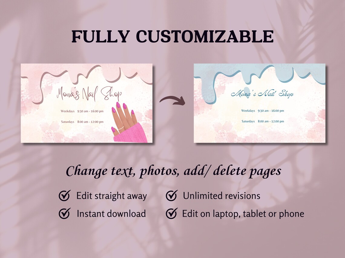 Nail Tech Business Cards, Canva Business Card Template, Business Card ...