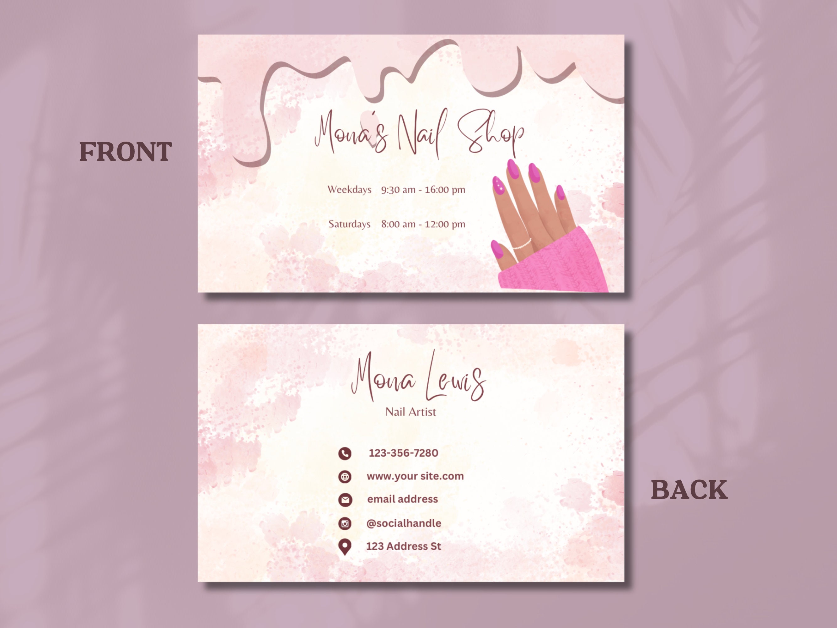 Nail Tech Business Cards, Canva Business Card Template, Business Card ...