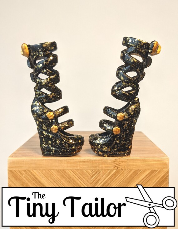 Black and Gold Monster High Ribbon Heels OOAK Hand Painted | Etsy