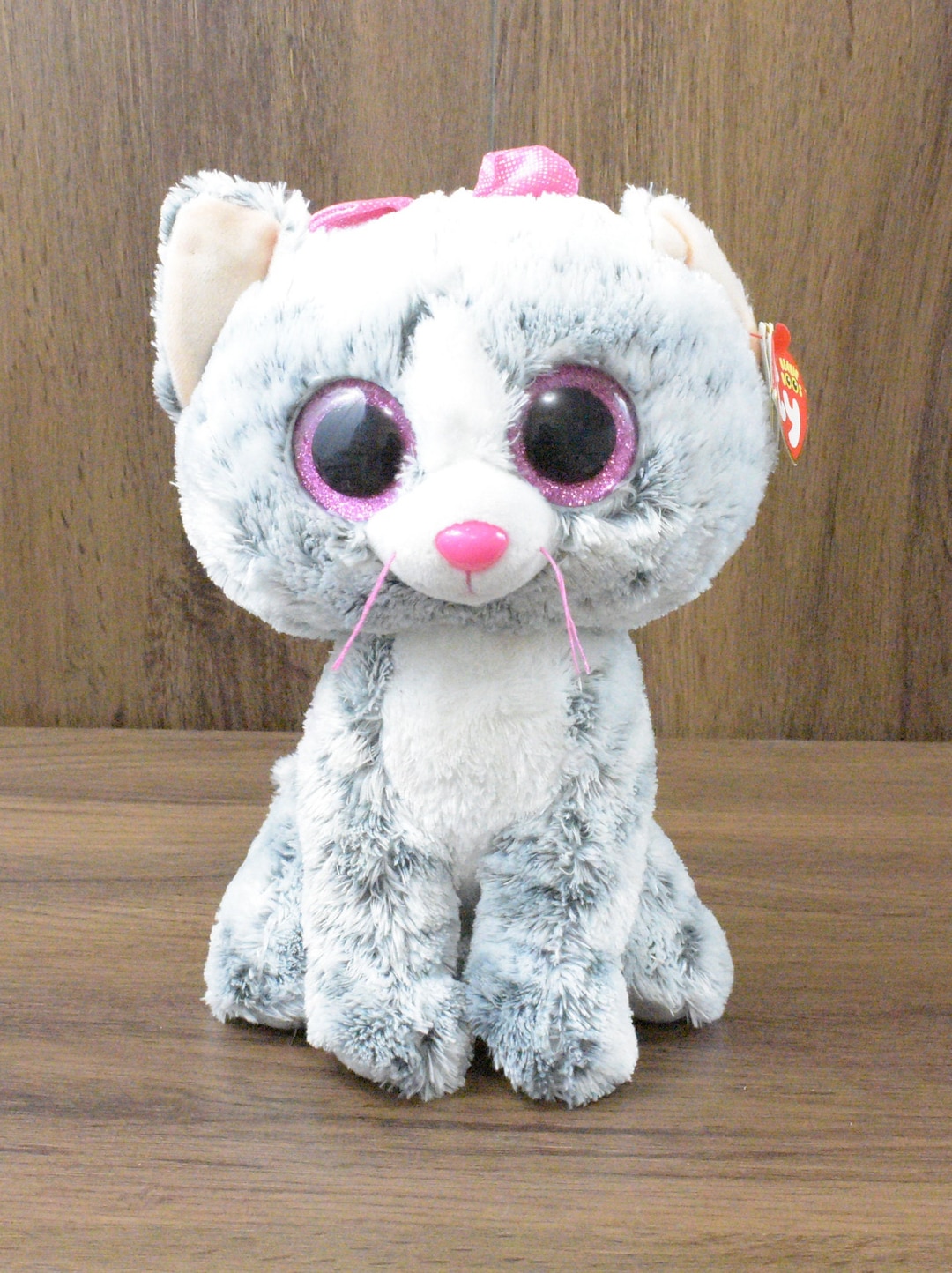 TY Beanie Boos KIKI the Grey Cat Plush Stuffed Animal Pink Bow Glitter ...
