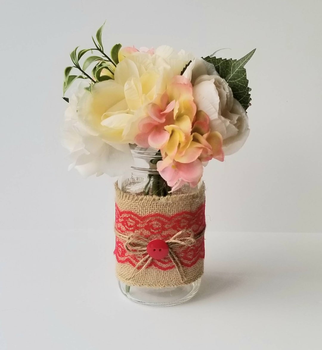 Rustic Burlap & Lace Mason Jar Wedding Bridal Shower Centerpieces ...
