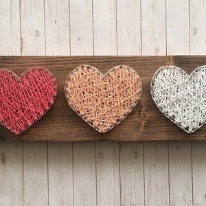 Heart String Art, Three Hearts Sign, Valentine’s Day String Art, Heart ...