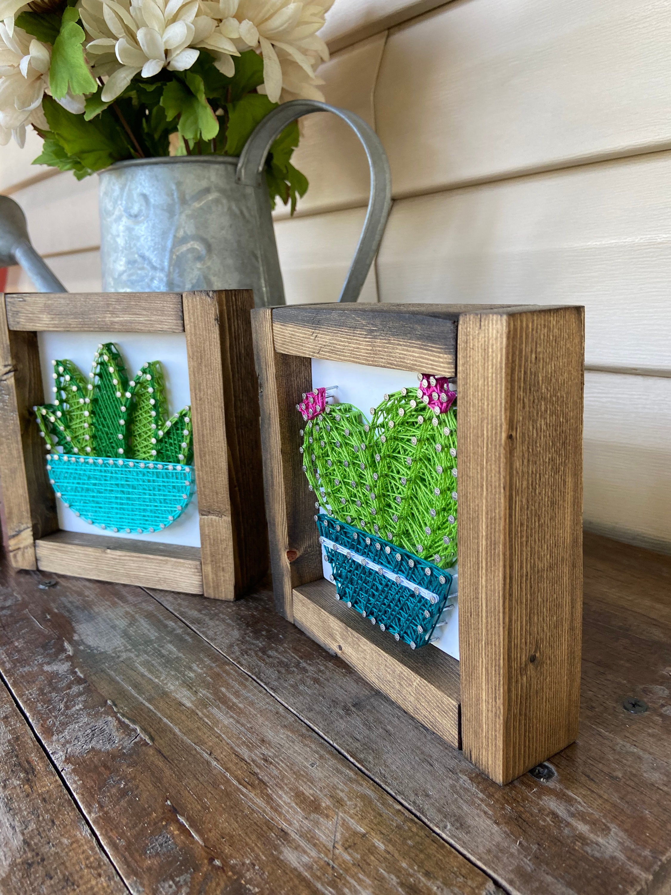Cactus String Art Framed Cactus Decor Shelf Sitter Tiered | Etsy