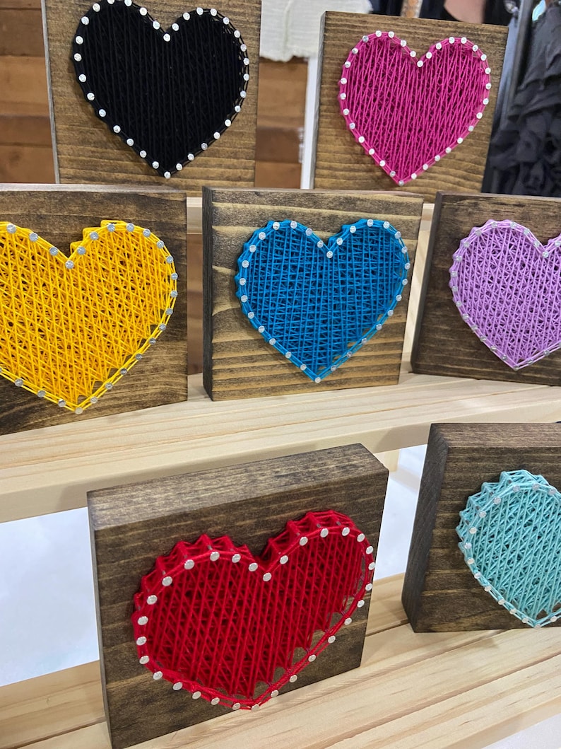 Heart String Art: Walnut Stained Wood, Valentine's Day Decor, Mini ...