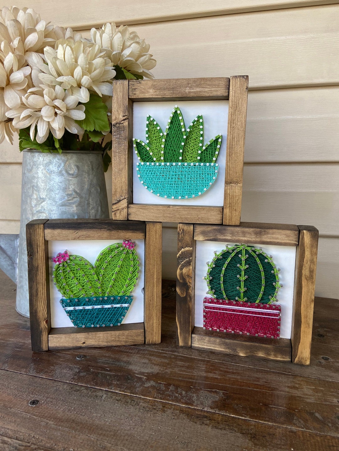 Cactus String Art, Framed Cactus Decor, Shelf Sitter, Tiered Tray Decor ...
