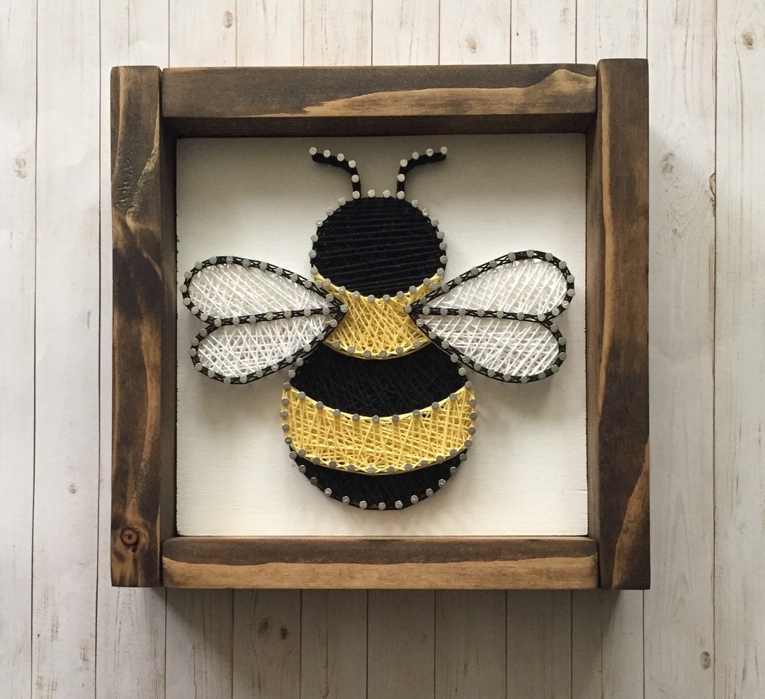 Bee String Art, Bumble Bee Decor, Framed Bee Sign, Bee Decor, Shelf Sitter, Bee Art, Bumble Bee ...