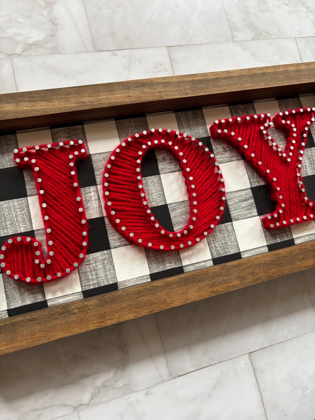 Joy String Art, Christmas Decor, Joy Sign, Hand Painted Buffalo Check ...