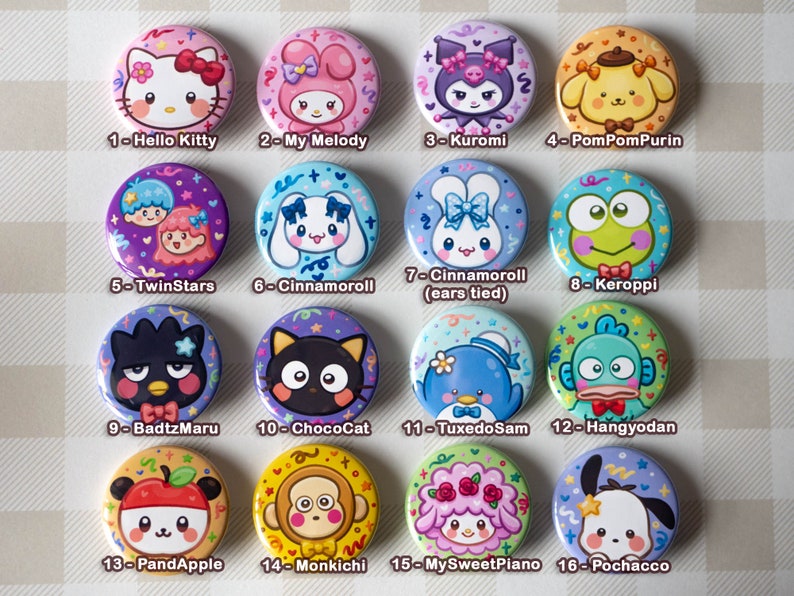 Cute SNRO 1.5 Inch Pinback Buttons | Kawaii Character Kitty and Friends ...