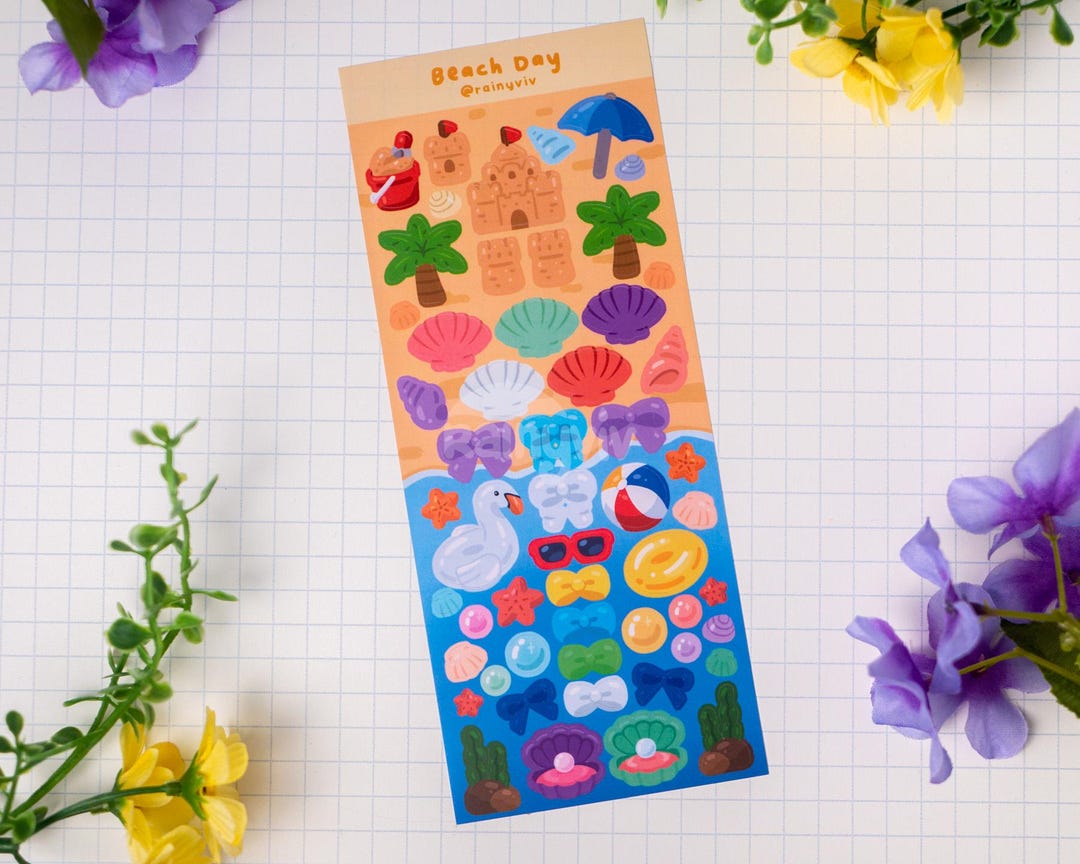 Beach Day Sticker Sheet, Summer Season Deco Vinyl Stickers - Etsy
