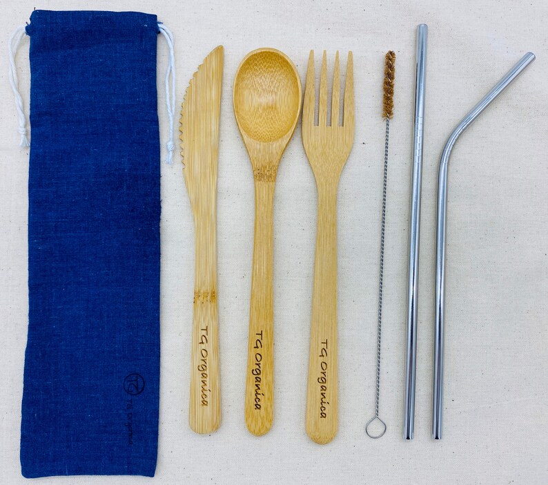 Zero waste Reusable bamboo cutlery / utensils set with | Etsy