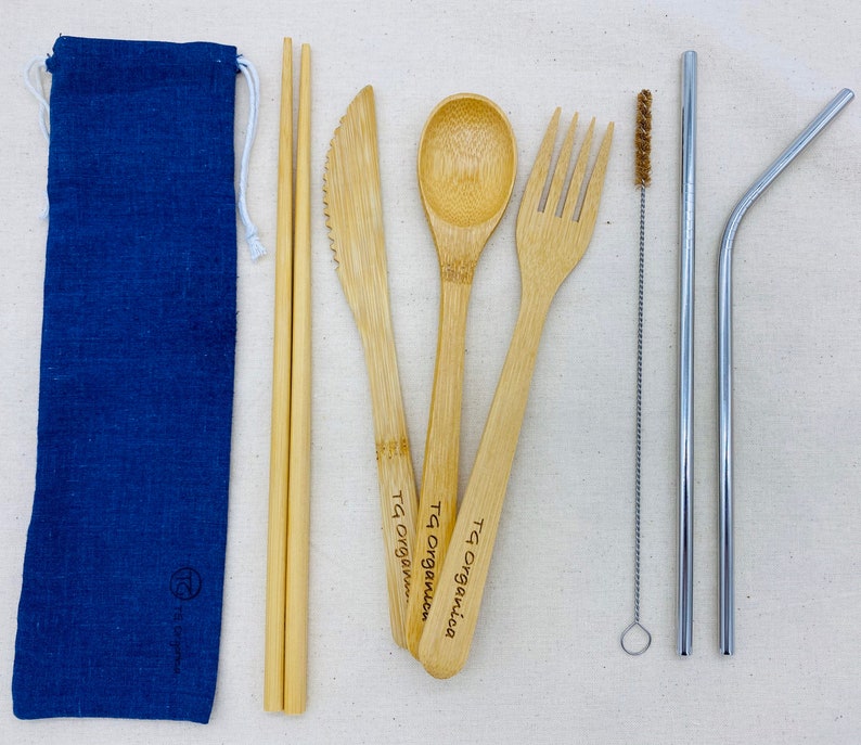 Zero waste Reusable bamboo cutlery / utensils set with | Etsy