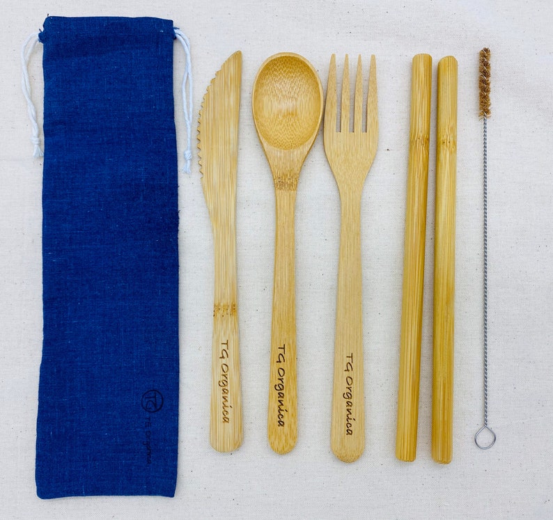 Zero waste Reusable bamboo cutlery / utensils set with | Etsy