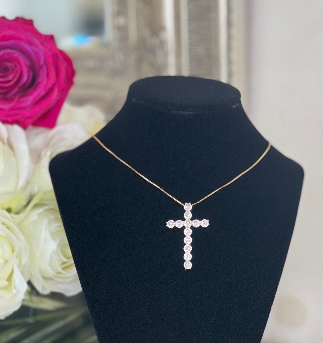 Large Gold Diamond Cross Pendant - Etsy