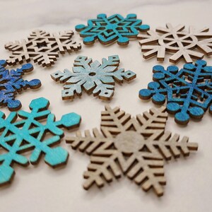 Snowflake Magnets Set, Painted Wood Snow Flakes, Sparkly Winter Fridge ...