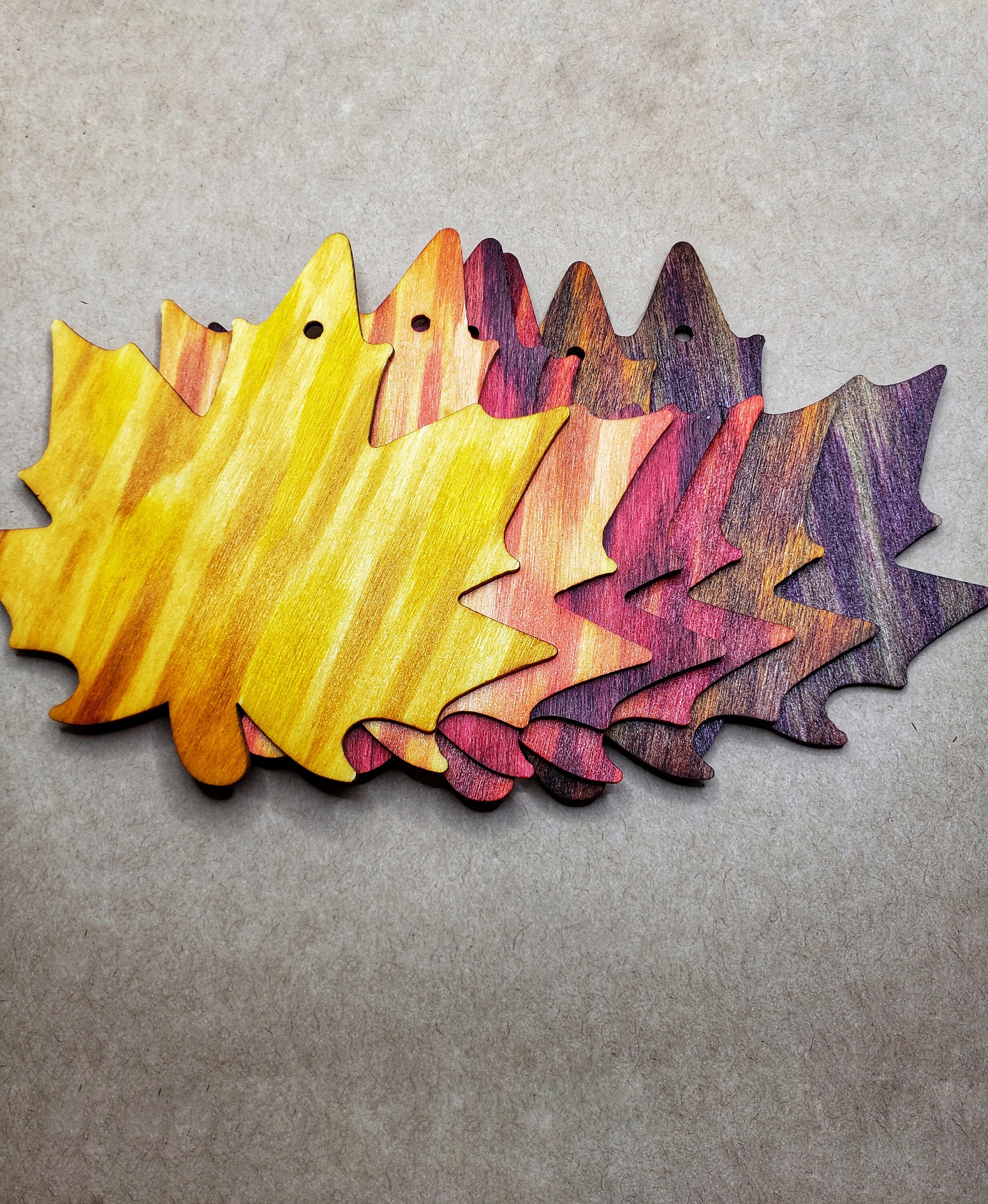 Set of 2 Wood Fall Leaf Ornaments, Stained Wooden Autumn Leaves. - Etsy