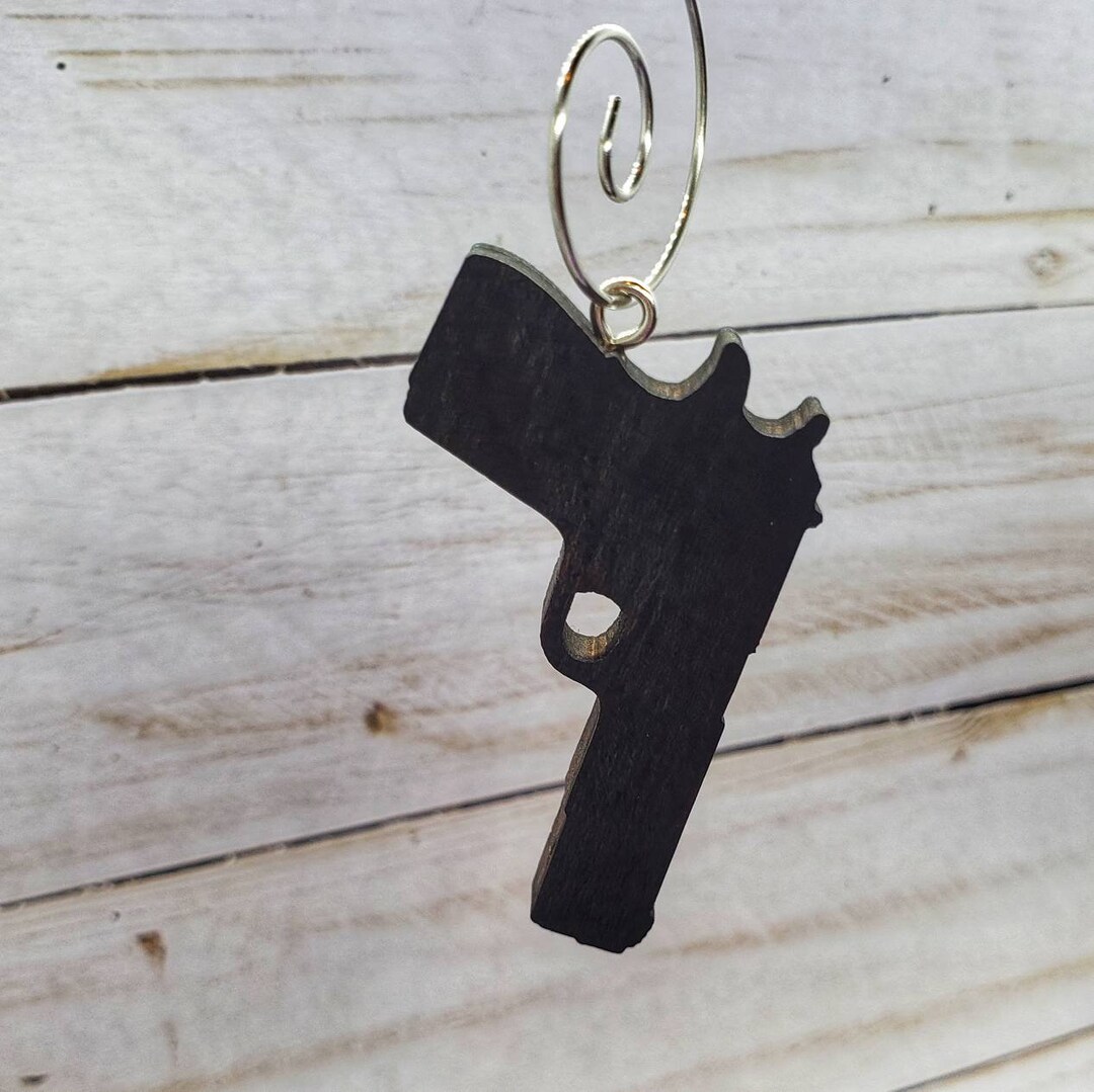 Wood Gun Christmas Tree Ornament, Mens Pistol Ornament, Guy Stocking ...