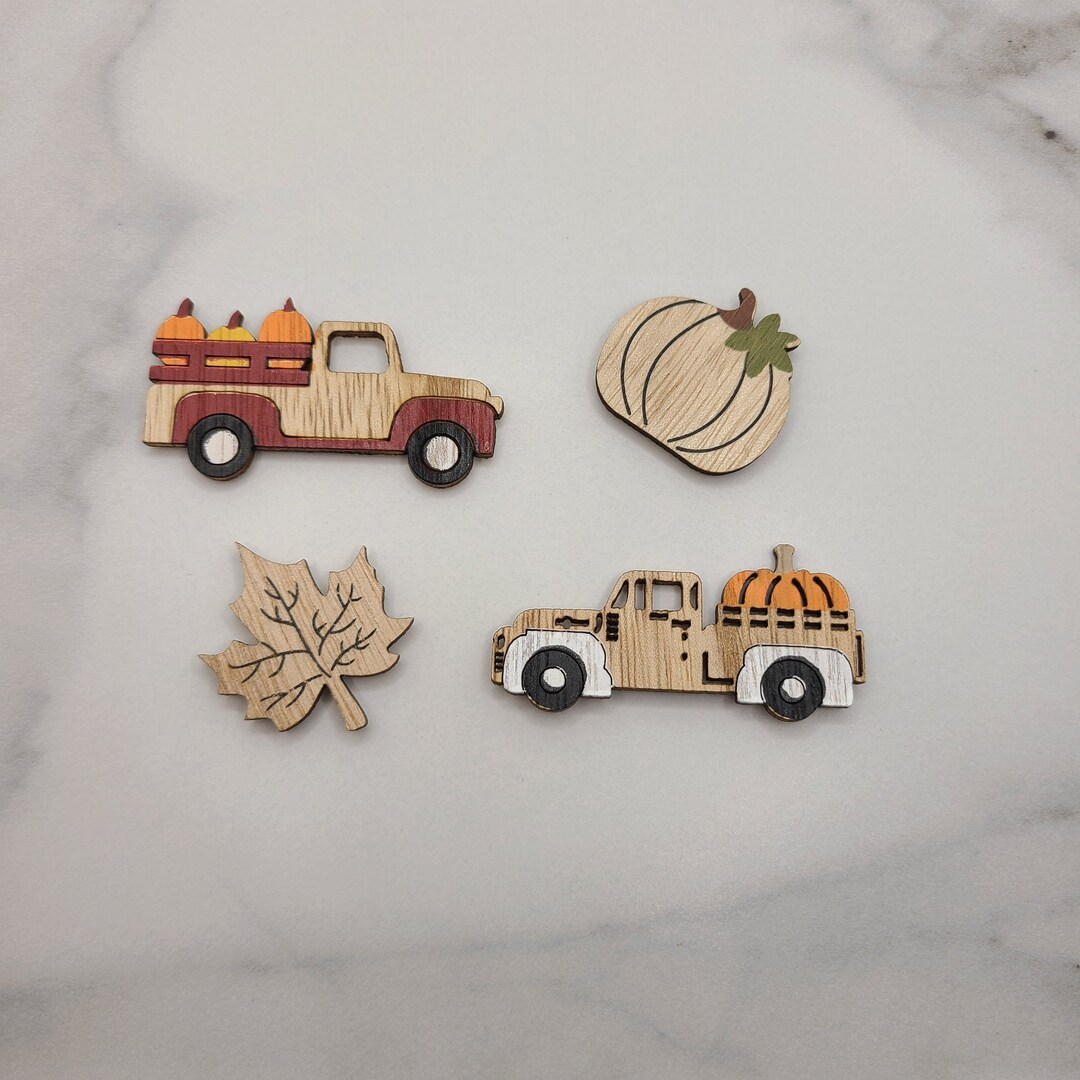 Rustic Fall Magnets Set: 2 Old Fashioned Trucks, Leaf, and Pumpkin ...