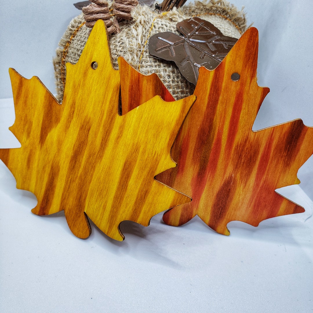 Set of 2 Wood Fall Leaf Ornaments, Stained Wooden Autumn Leaves. - Etsy