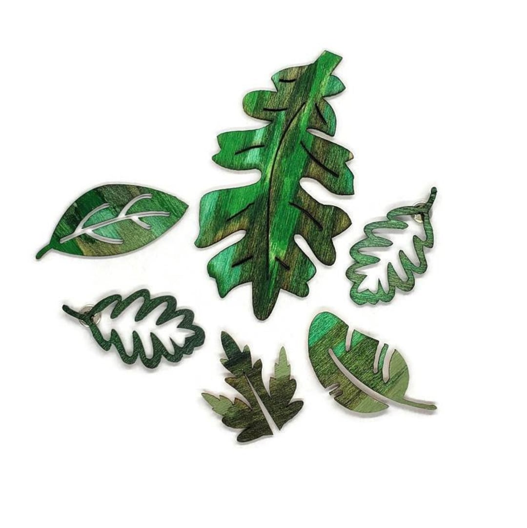 Set of 6 Green Leaf Magnets. 5 Mini 1 Inch Leaves & 1 Large Leaf ...