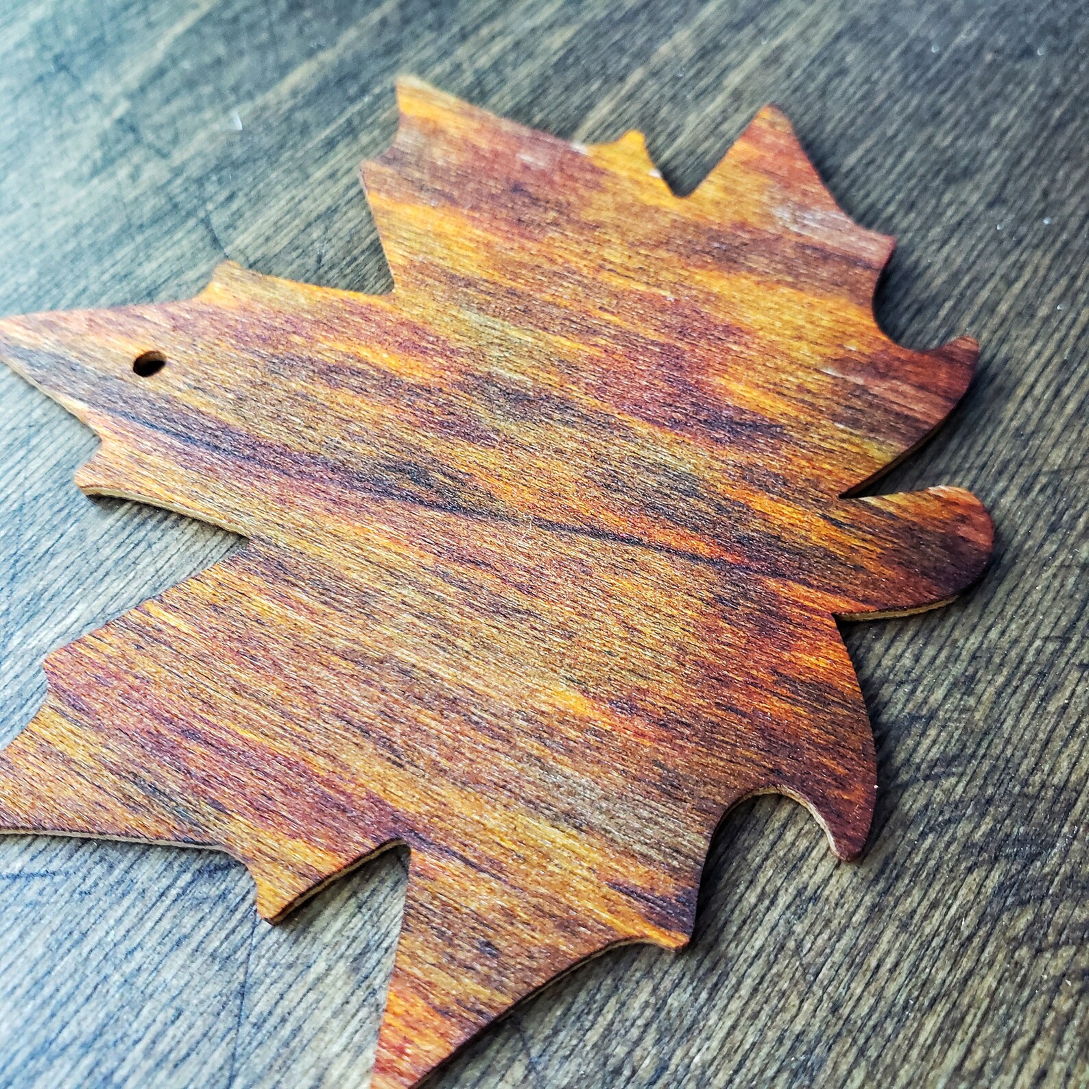 Set of 2 Wood Fall Leaf Ornaments, Stained Wooden Autumn Leaves. - Etsy