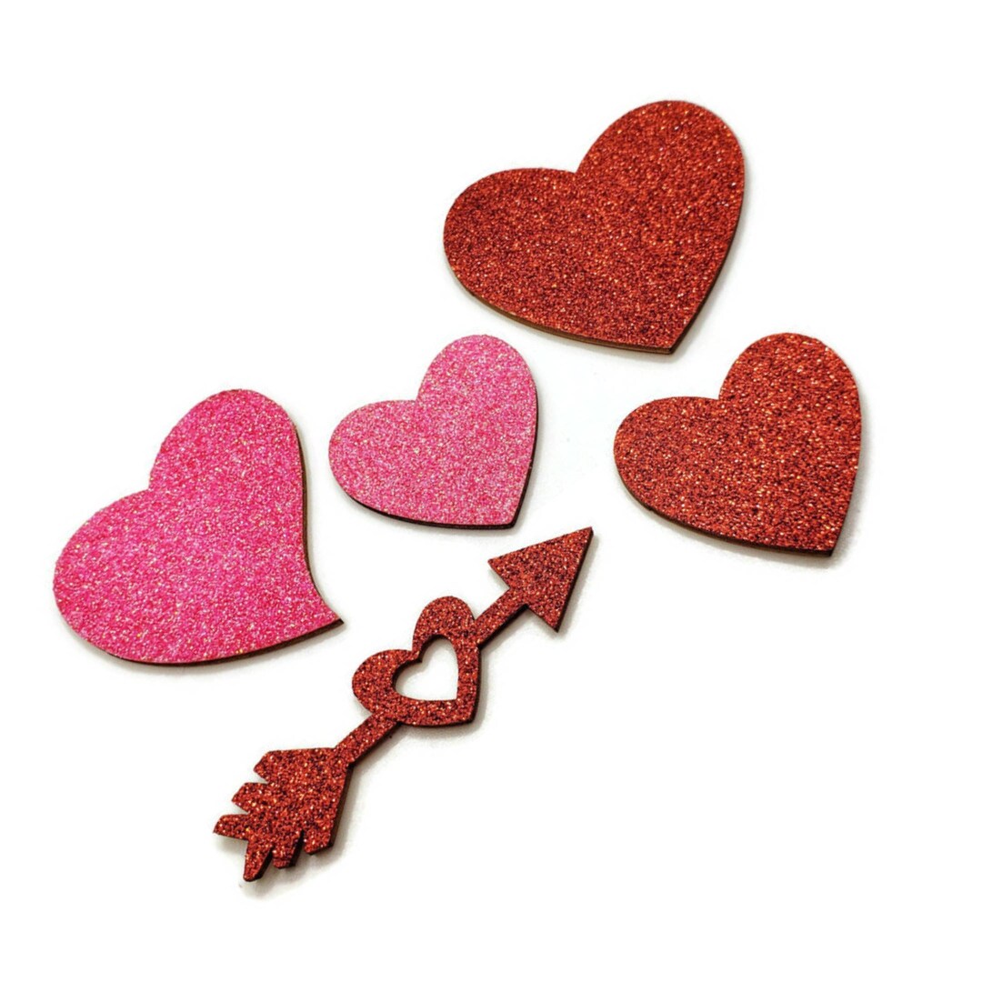 Set of 5 Valentines Day Heart Magnets. Wooden Glitter Heart - Etsy