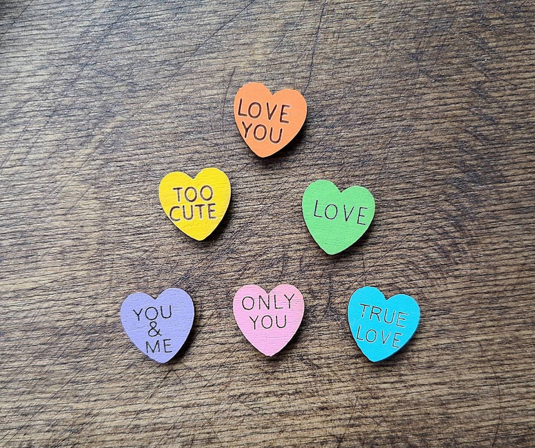Set of Valentines Day Conversation Heart Magnets. Tiny Wooden Heart ...