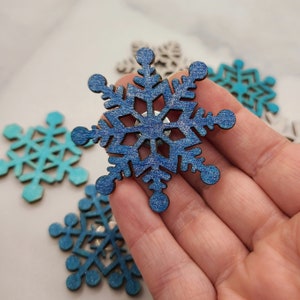 Snowflake Magnets Set, Painted Wood Snow Flakes, Sparkly Winter Fridge ...