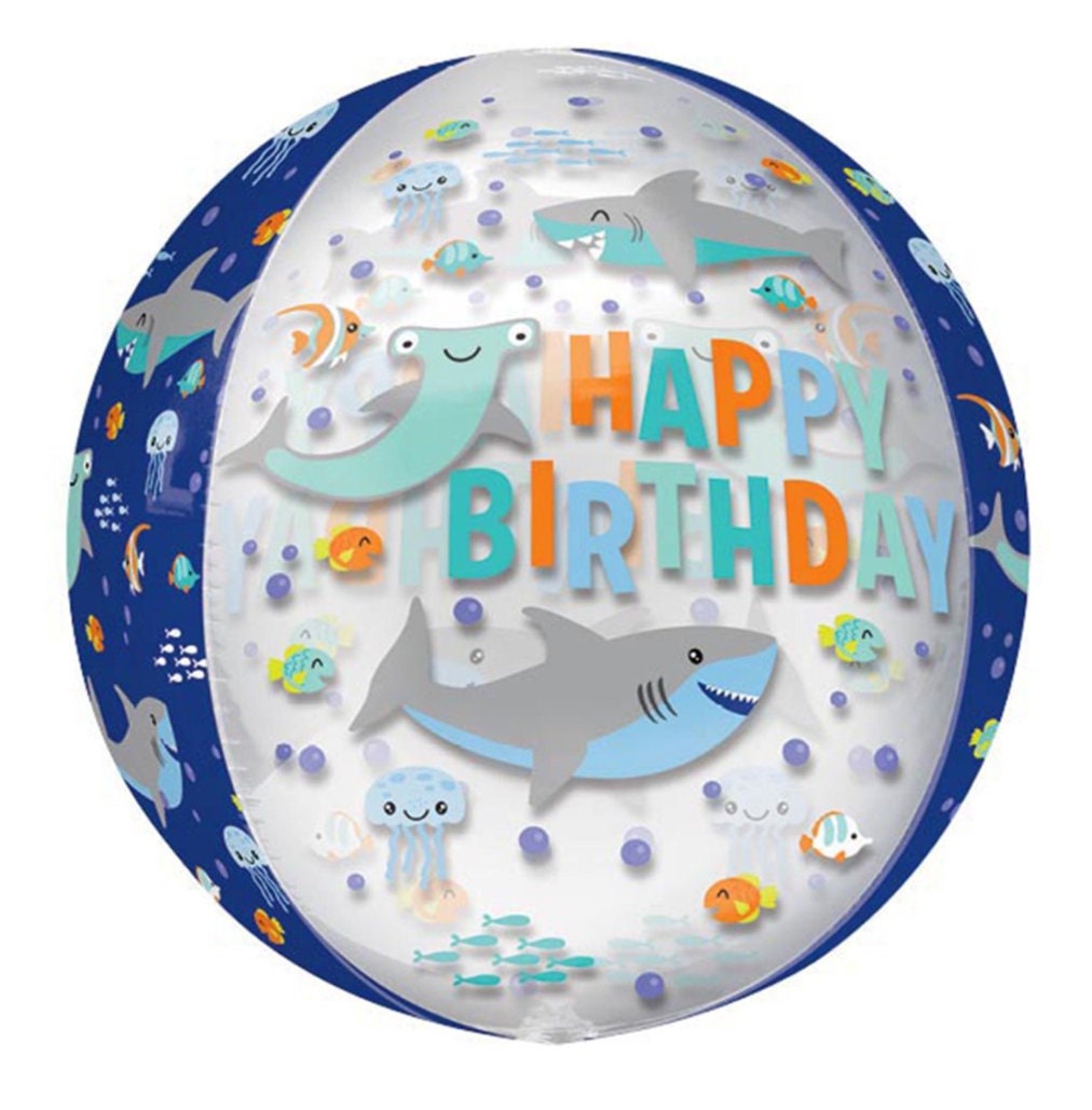 Helium Orb Balloon * Ocean Theme * Shark Balloon * Happy Birthday ...
