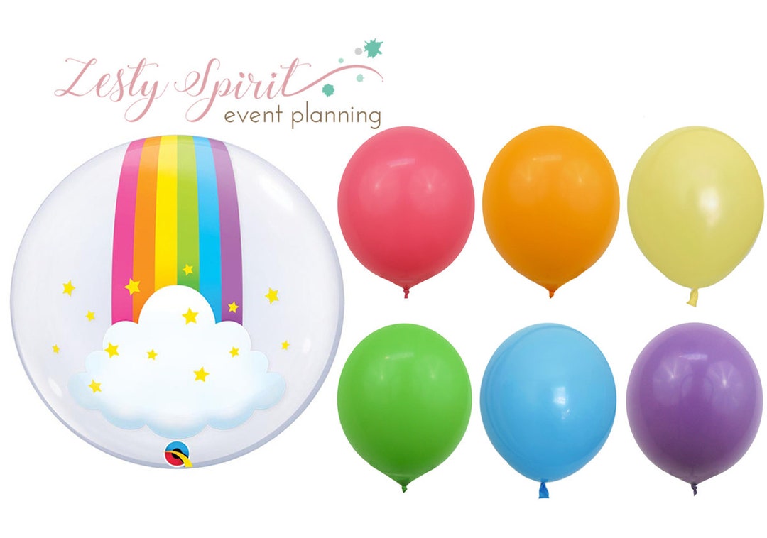 Helium Bubble Balloon * Rainbow Clouds * Happy Birthday Balloon * 24 ...