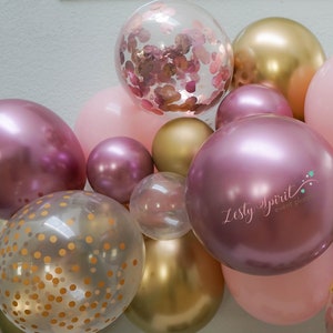 Balloon Arch * Pink, Metallic Pink, Gold, Gold Polka Dot * Pink Foil ...