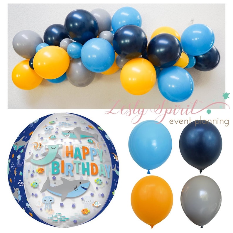 Helium Orb Balloon * Ocean Theme * Shark Balloon * Happy Birthday ...