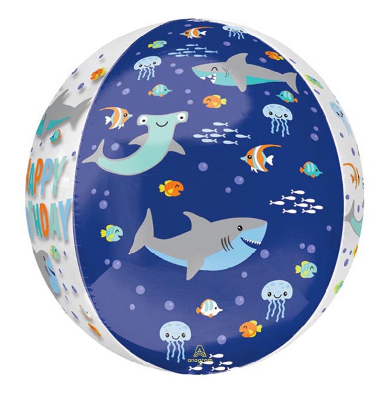 Helium Orb Balloon * Ocean Theme * Shark Balloon * Happy Birthday ...