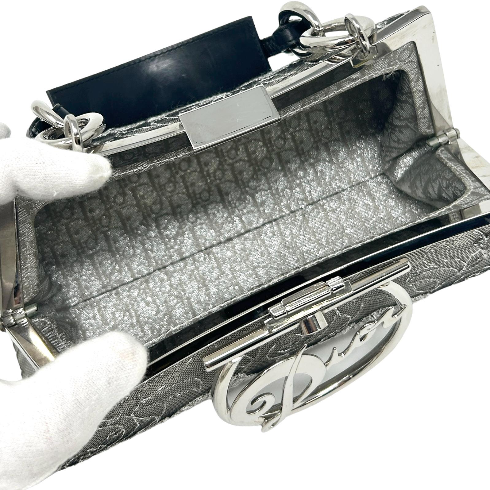 Christian Dior Vintage Logo Diva Bag Pochette Silver Silk Leather Rank ...