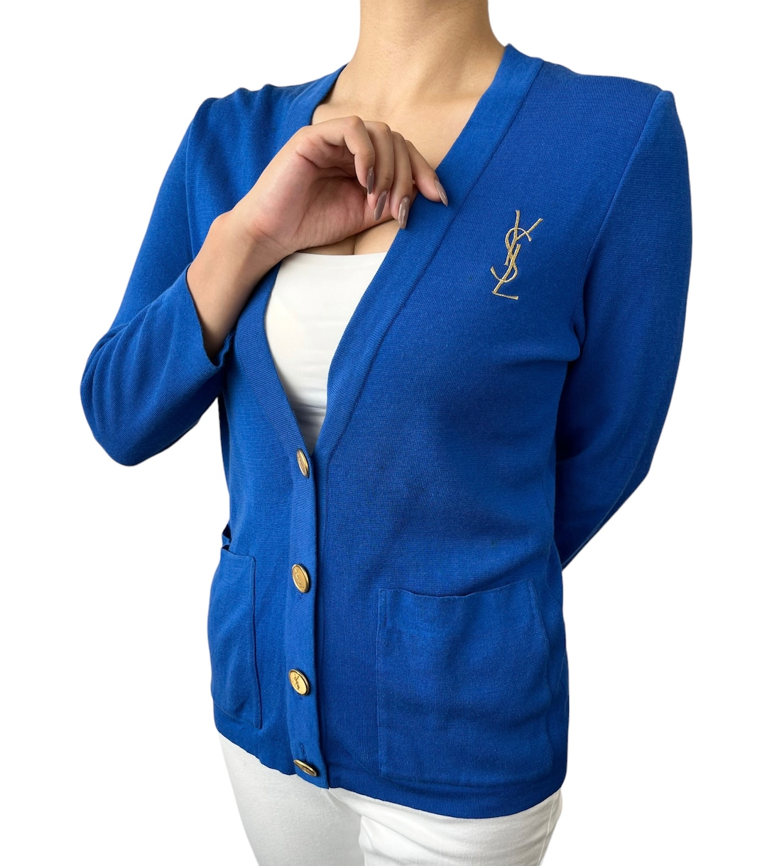 Yves Saint Laurent Vintage YSL Logo Cardigan Sweater M - Etsy
