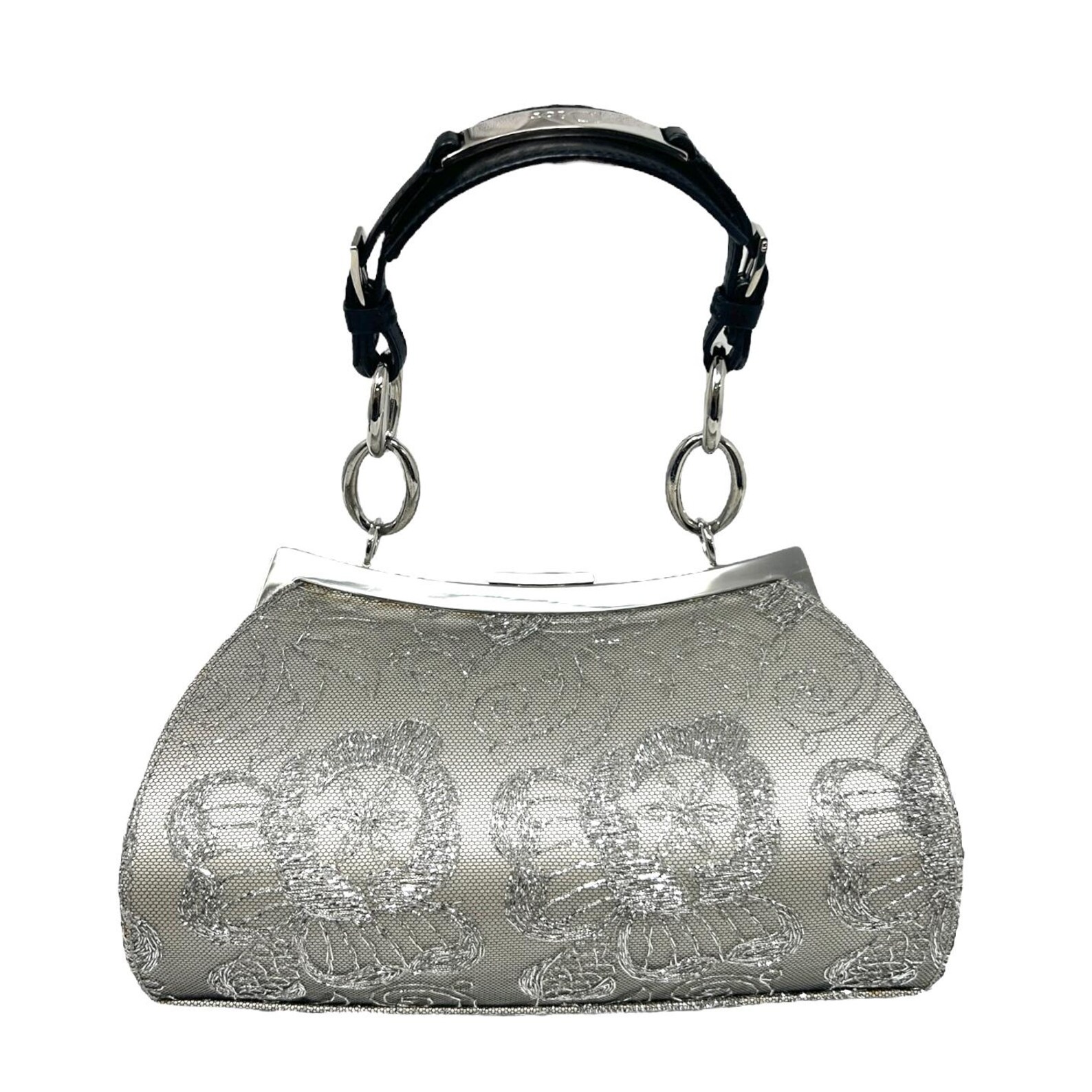 Christian Dior Vintage Logo Diva Bag Pochette Silver Silk Leather Rank ...