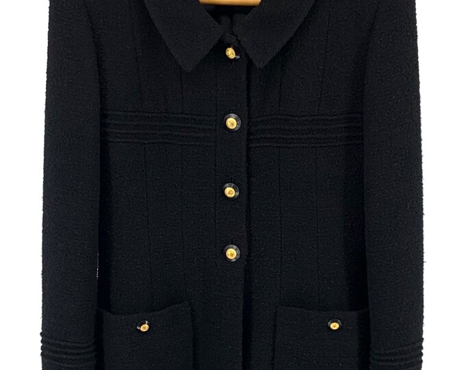 Authentic CHANEL Vintage Gold CC Coco Buttons Tweed Jacket Black Size ...