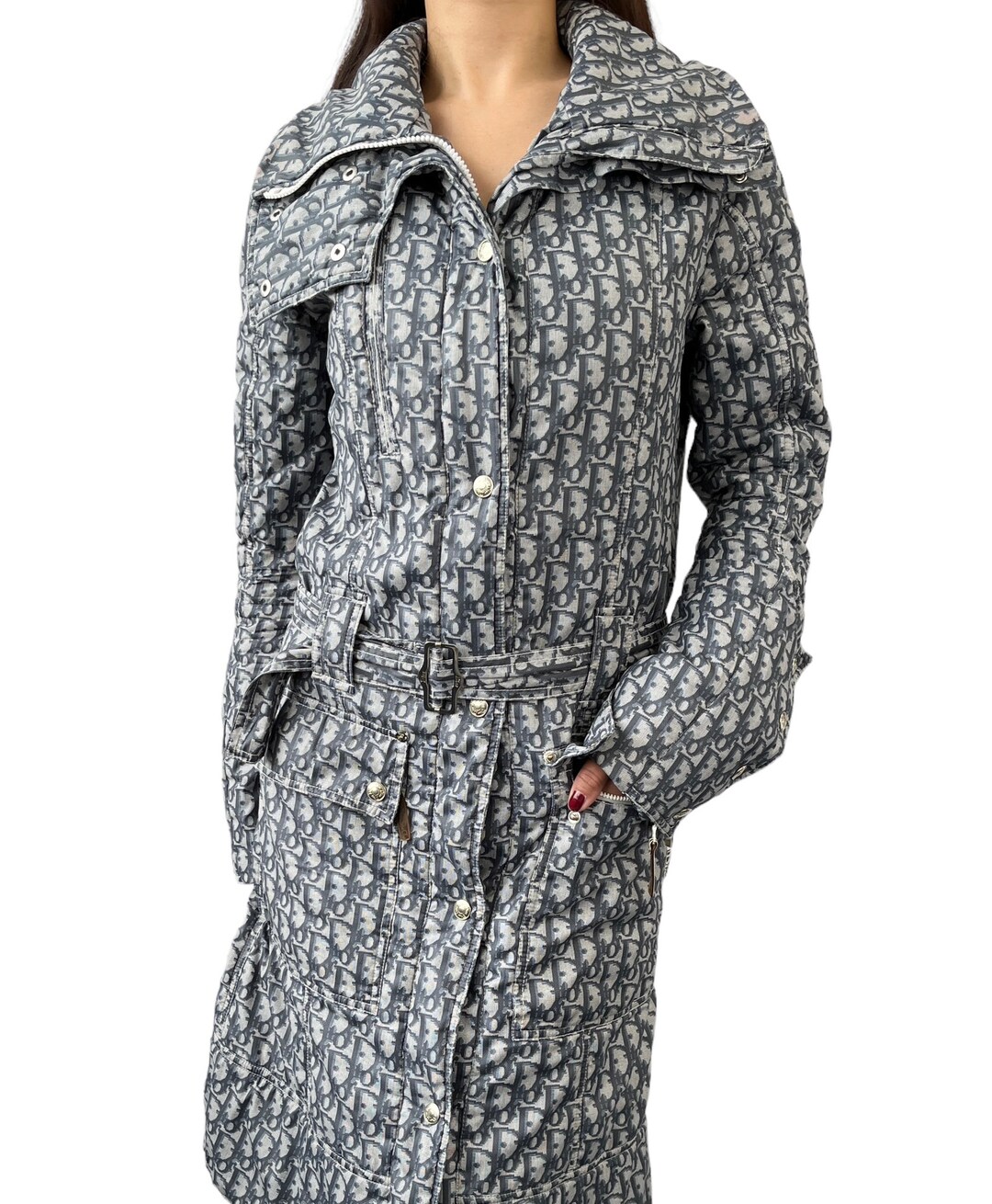 Christian Dior Vintage Trotter Monogram Coat Long Jacket Dark Blue ...