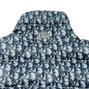 Christian Dior Vintage Trotter Monogram Logo Puffer Jacket #40 Blue Zip ...