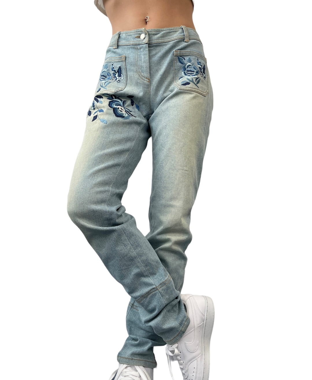Christian Dior Vintage Logo Denim Jeans Pants Embroidery Blue Cotton ...