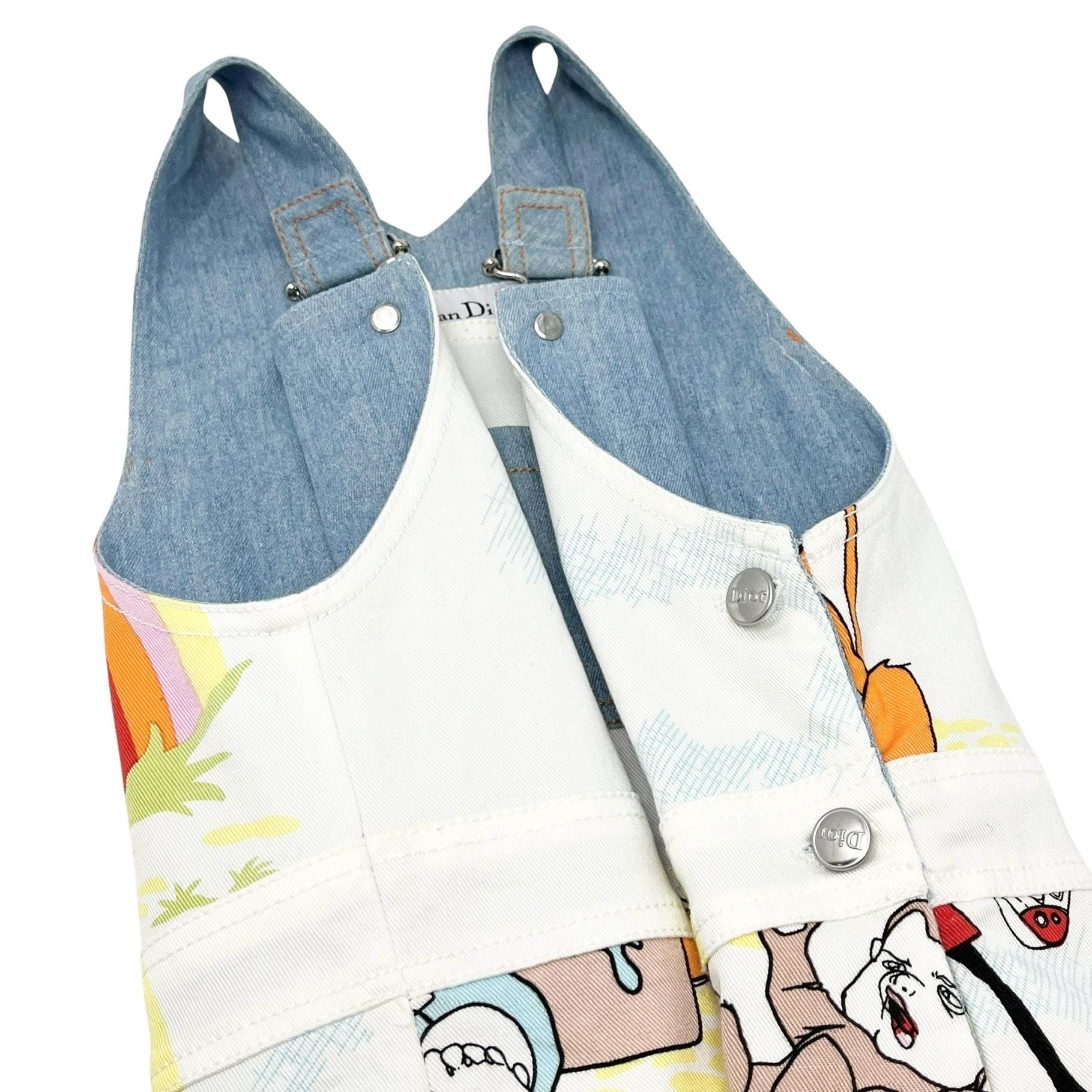 Christian Dior Vintage Cartoon Denim Rompers #8A Overalls Skirt Blue ...